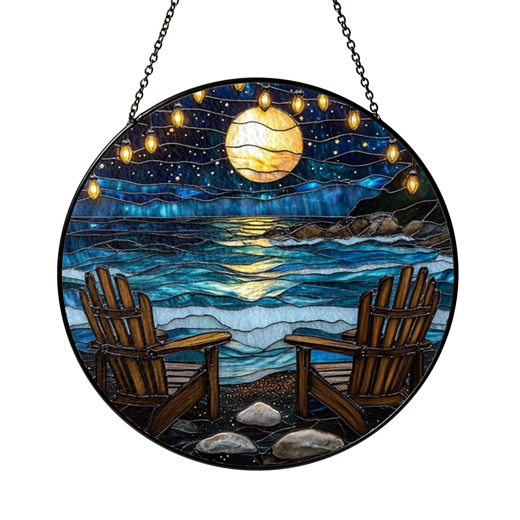 Beach Ocean Sunset Window Suncatcher, Stained Glass Hanging Decor ...