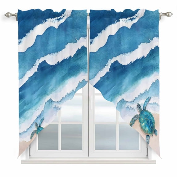 Beach Ocean Swag Valances for Windows 36 inches Long, Blue Waves ...
