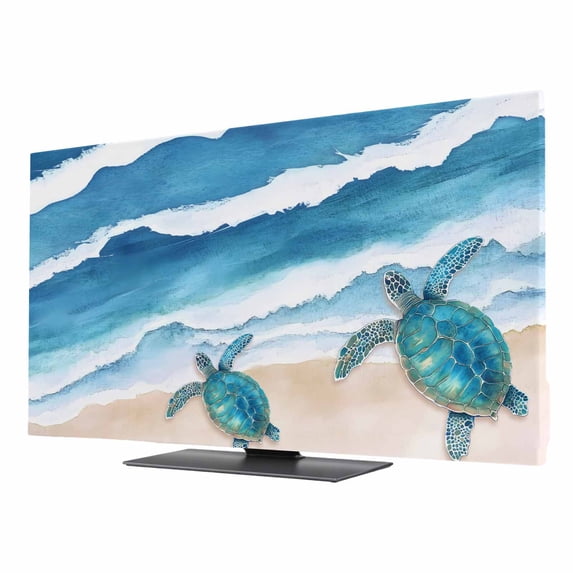 Beach Ocean TV Dust Cover 75 Inch, Blue Waves Abstract Turtle Computer ...