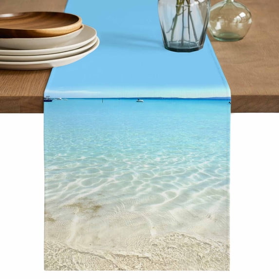 Beach Ocean Table Runner 72 Inches, Blue Sky Sea Waves Nature Landscape ...
