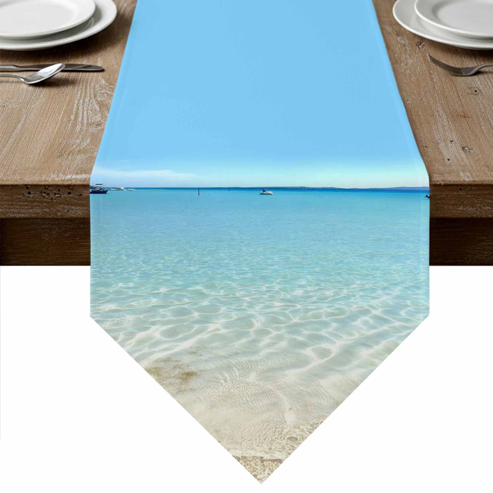 Beach Ocean Table Runner Linen Burlap Table Runner 72 Inches Long Blue ...
