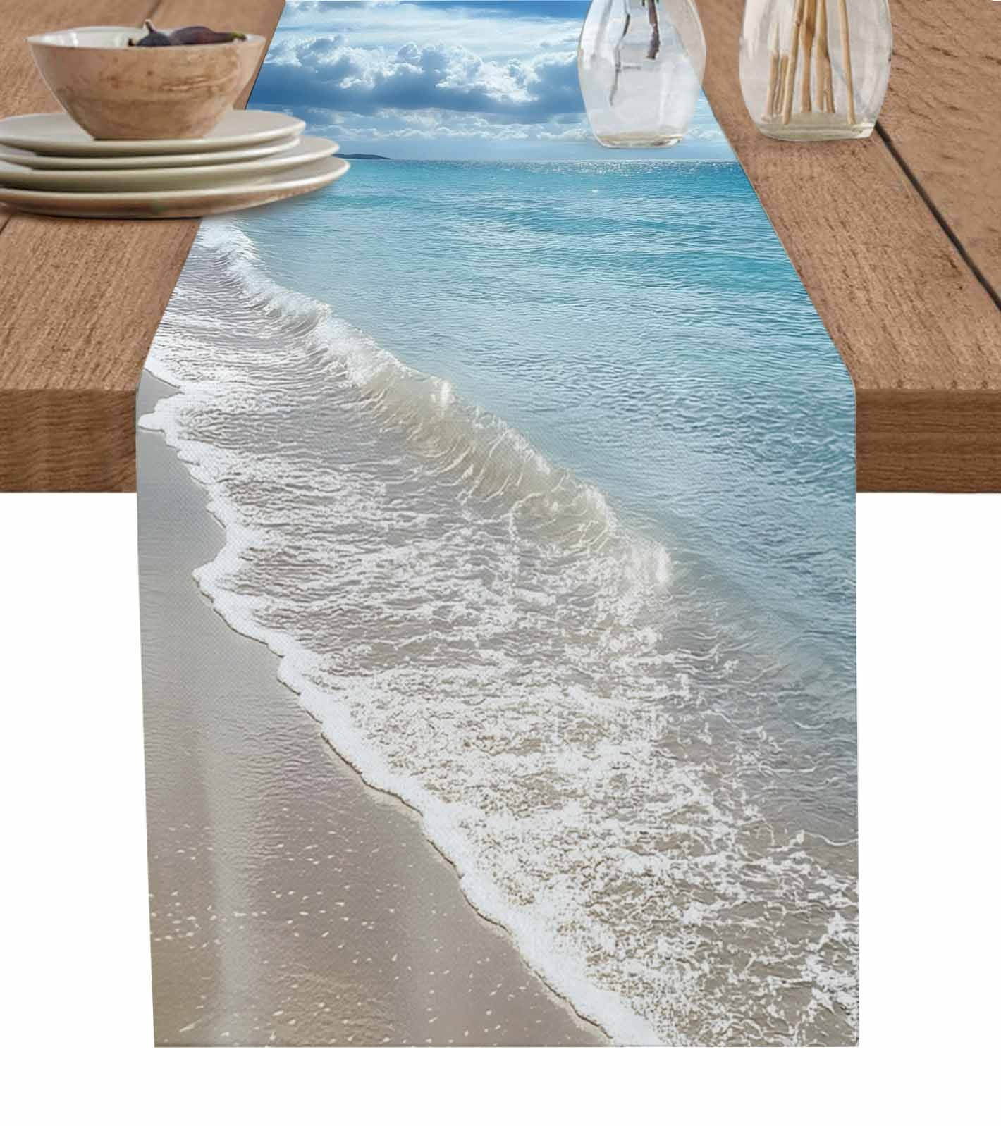 Beach Ocean Table Runner Summer Seaside Sea Waves Blue Sky Cloudy ...