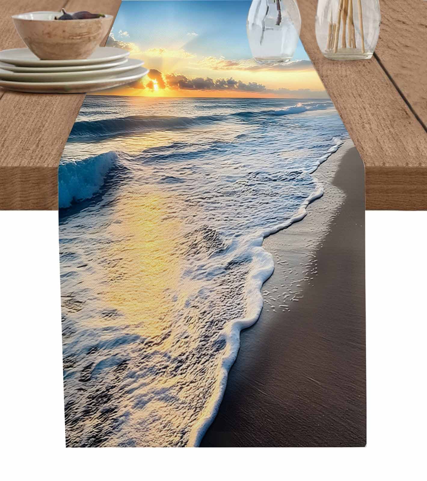 Beach Ocean Table Runner Sunset Sea Waves Spray Sky Nature Landscape ...