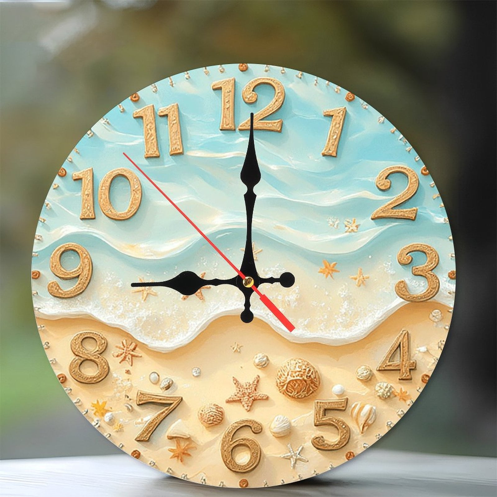 Beach Ocean Theme Wall Clock Home Decor 10-Inch Silent Wooden Wall ...