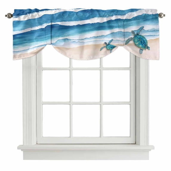 Beach Ocean Tie Up Valance Curtains Blue Waves Abstract Turtle ...