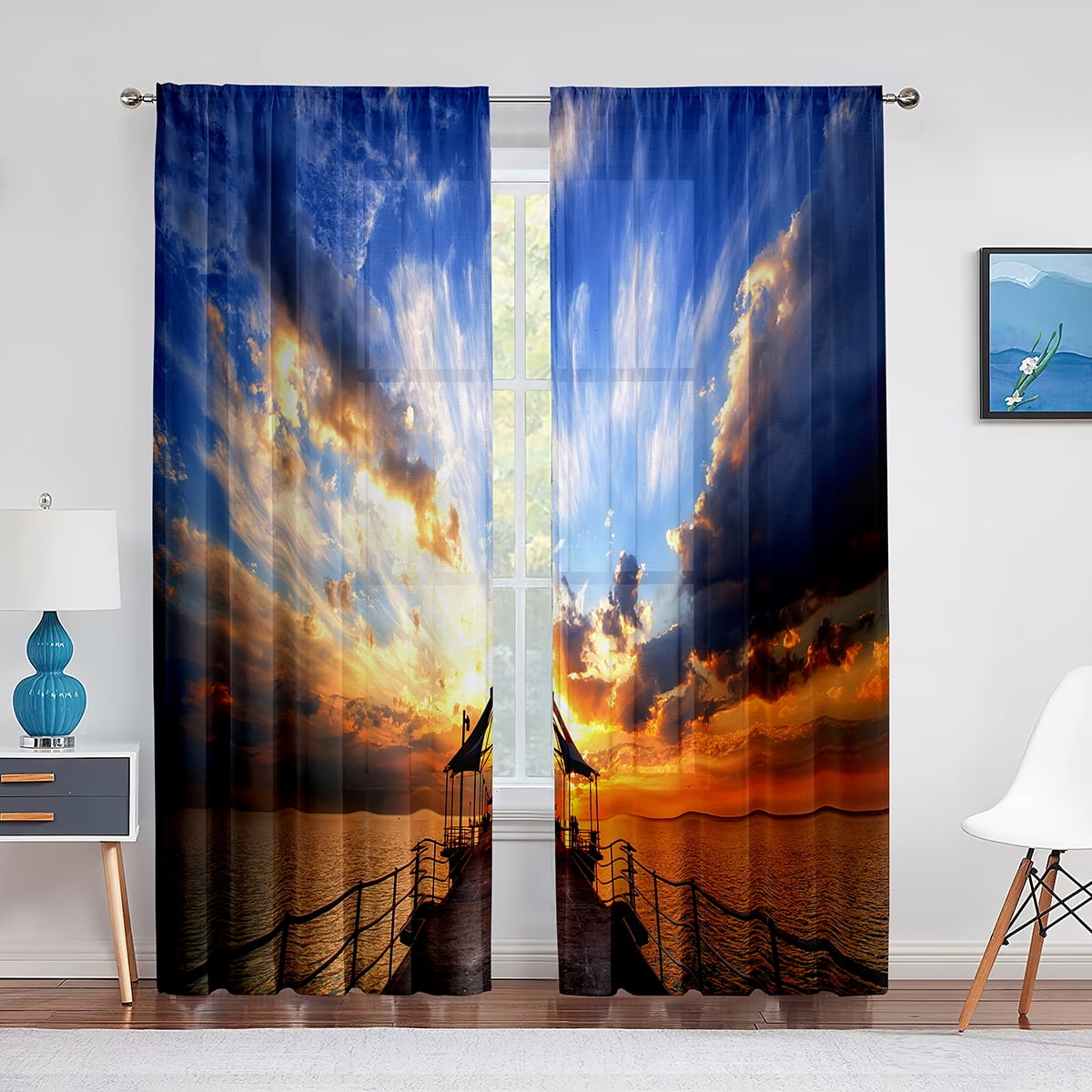 Beach Ocean Tropical Landscape Sheer Voile Curtain Hawaiian Sunset Sea ...