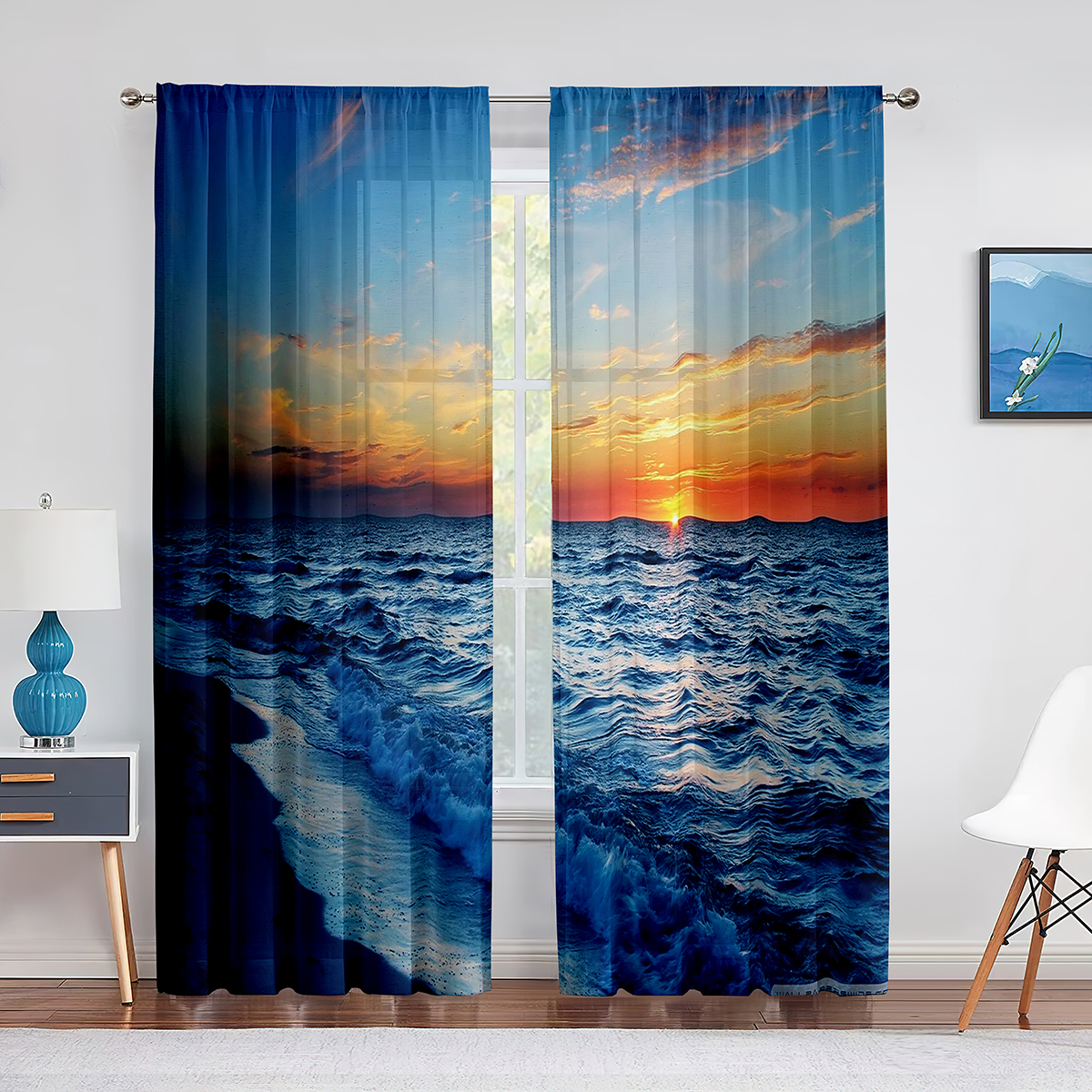 Beach Ocean Tropical Landscape Sheer Voile Curtain Hawaiian Sunset Sea ...