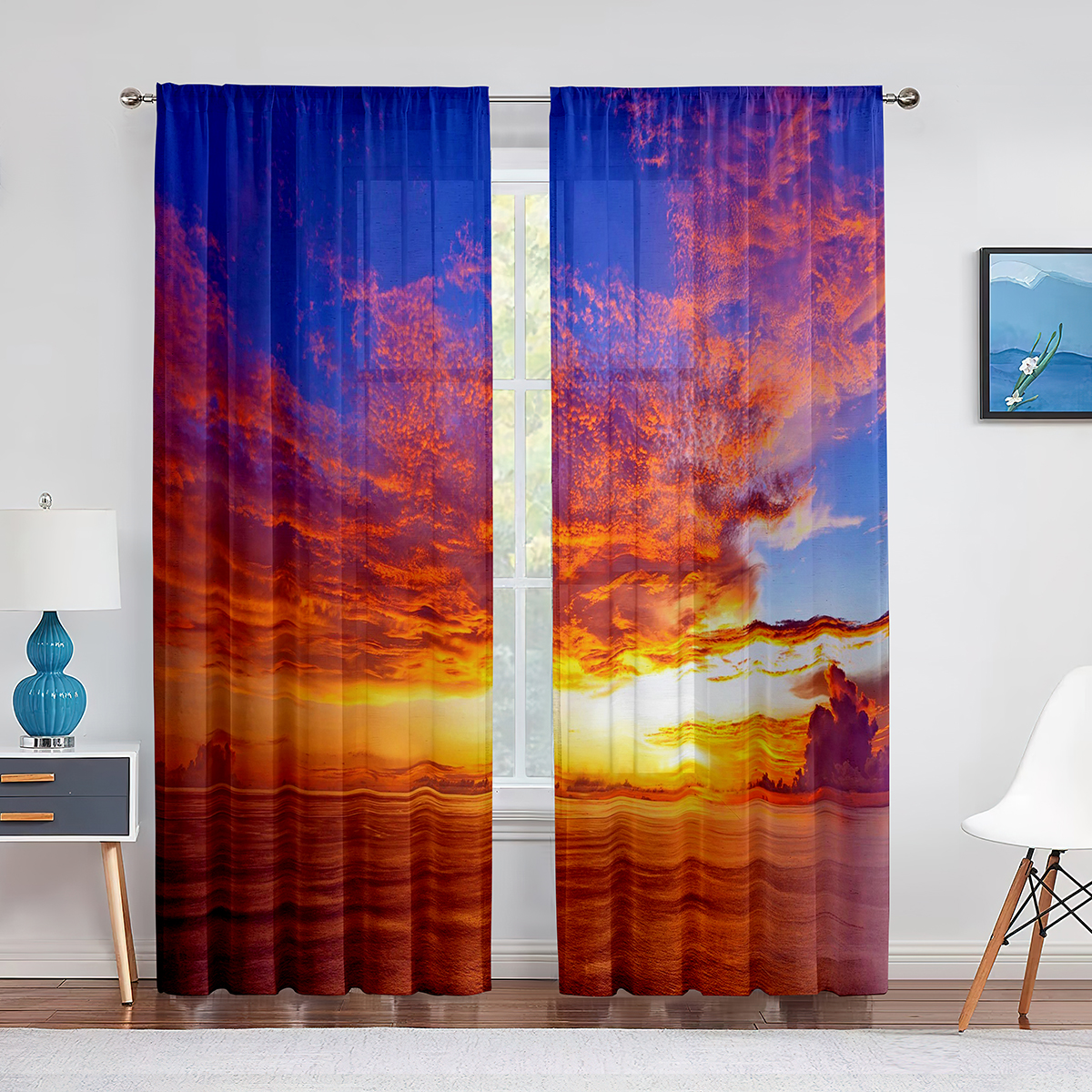 Beach Ocean Tropical Landscape Sheer Voile Curtain Hawaiian Sunset Sea ...