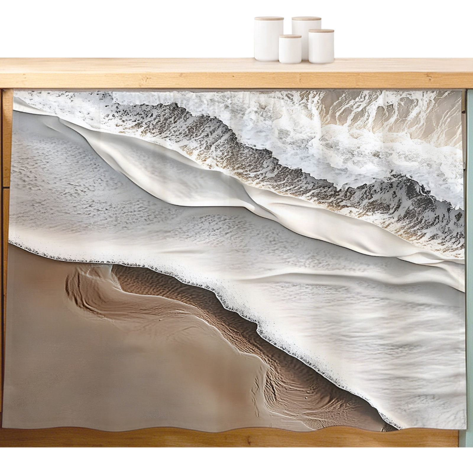 Beach Ocean Wave Cabinet Curtains Abstract Art Coastal Brown Gradient ...