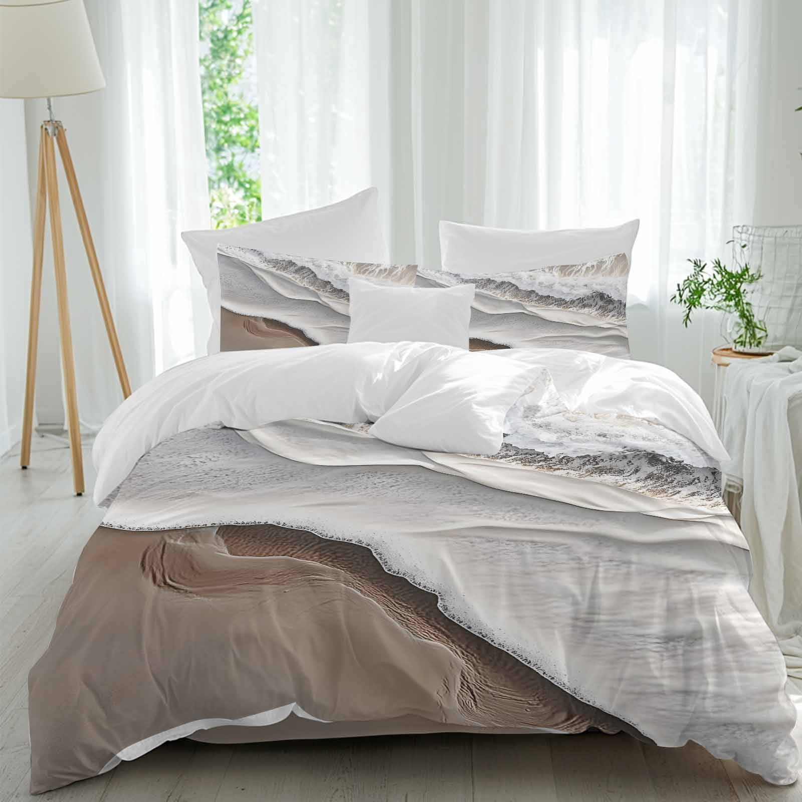 Beach Ocean Wave Comforter Set Full Size, Abstract Art Coastal Brown ...
