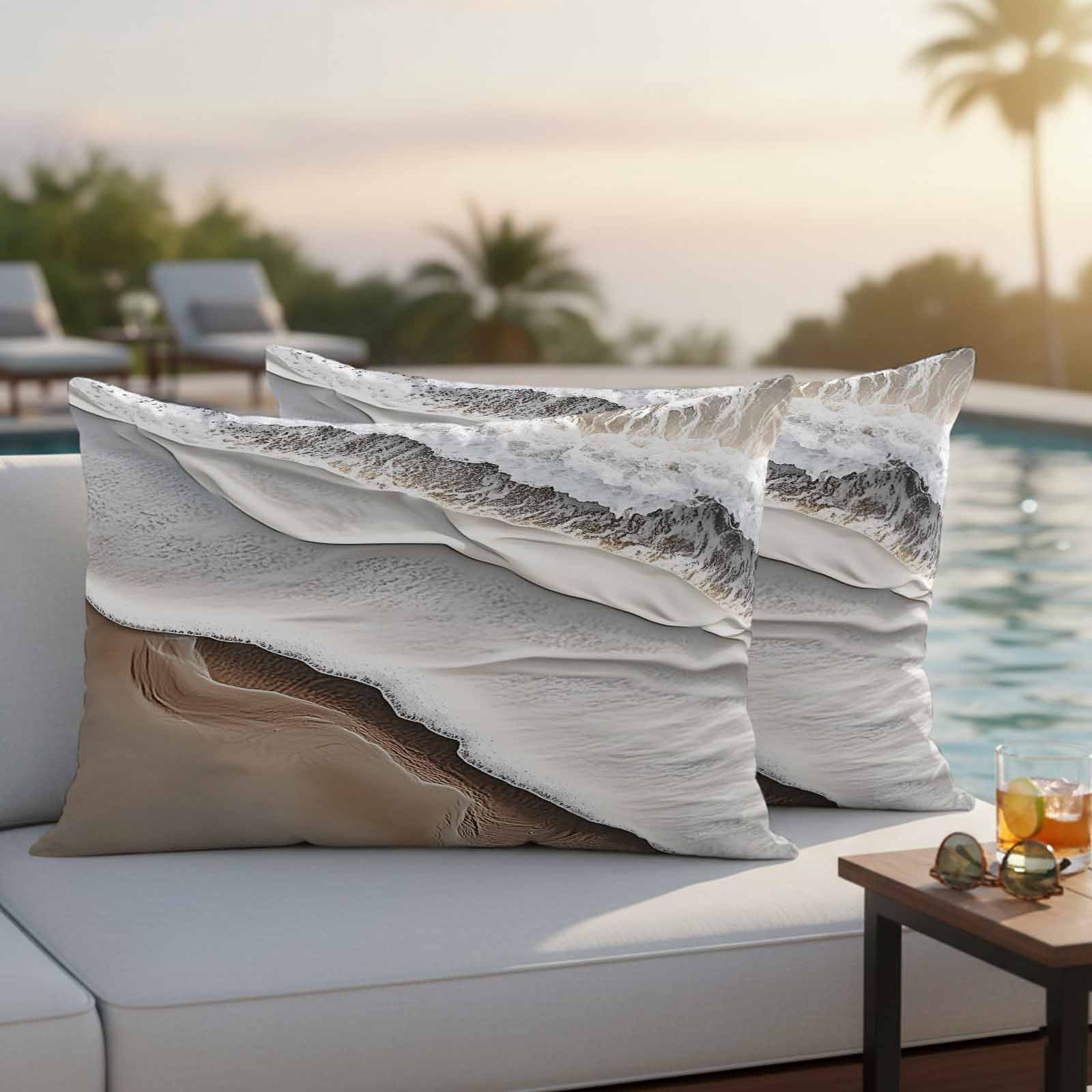 Beach Ocean Wave Outdoor Throw Pillow Covers Set of 2, Abstract Art ...