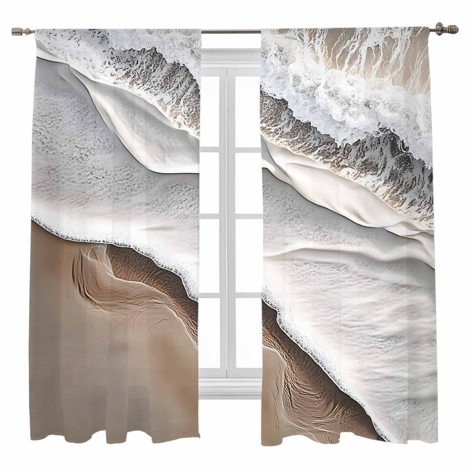 Beach Ocean Wave Sheer Curtains 63 inches Long 2 Panels Set Abstract ...