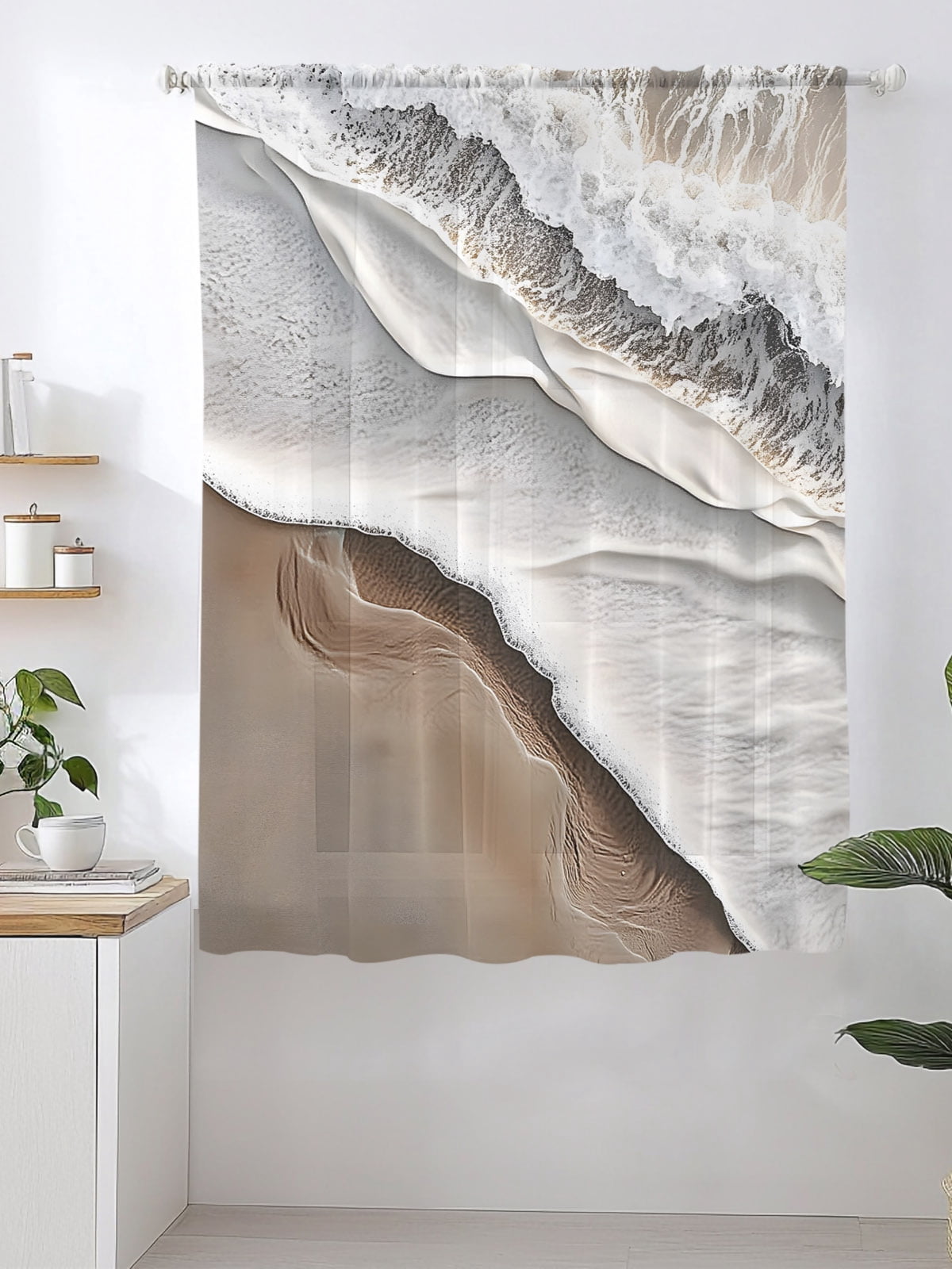Beach Ocean Wave Sheer Curtains 72 Inch Long 1 Panel Abstract Art ...