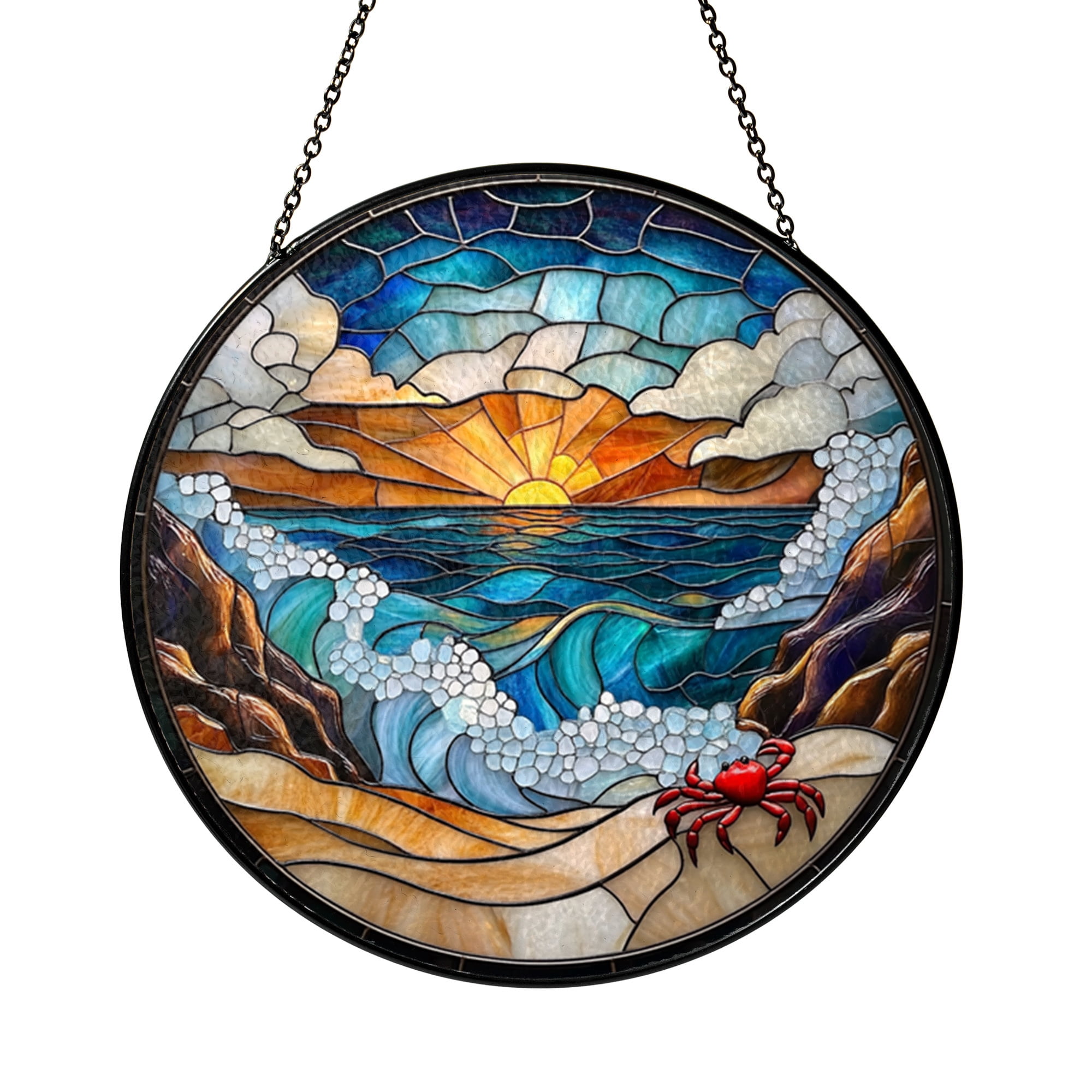 Beach Ocean Wave Stained Glass Suncatcher Window Art Coastal Theme ...