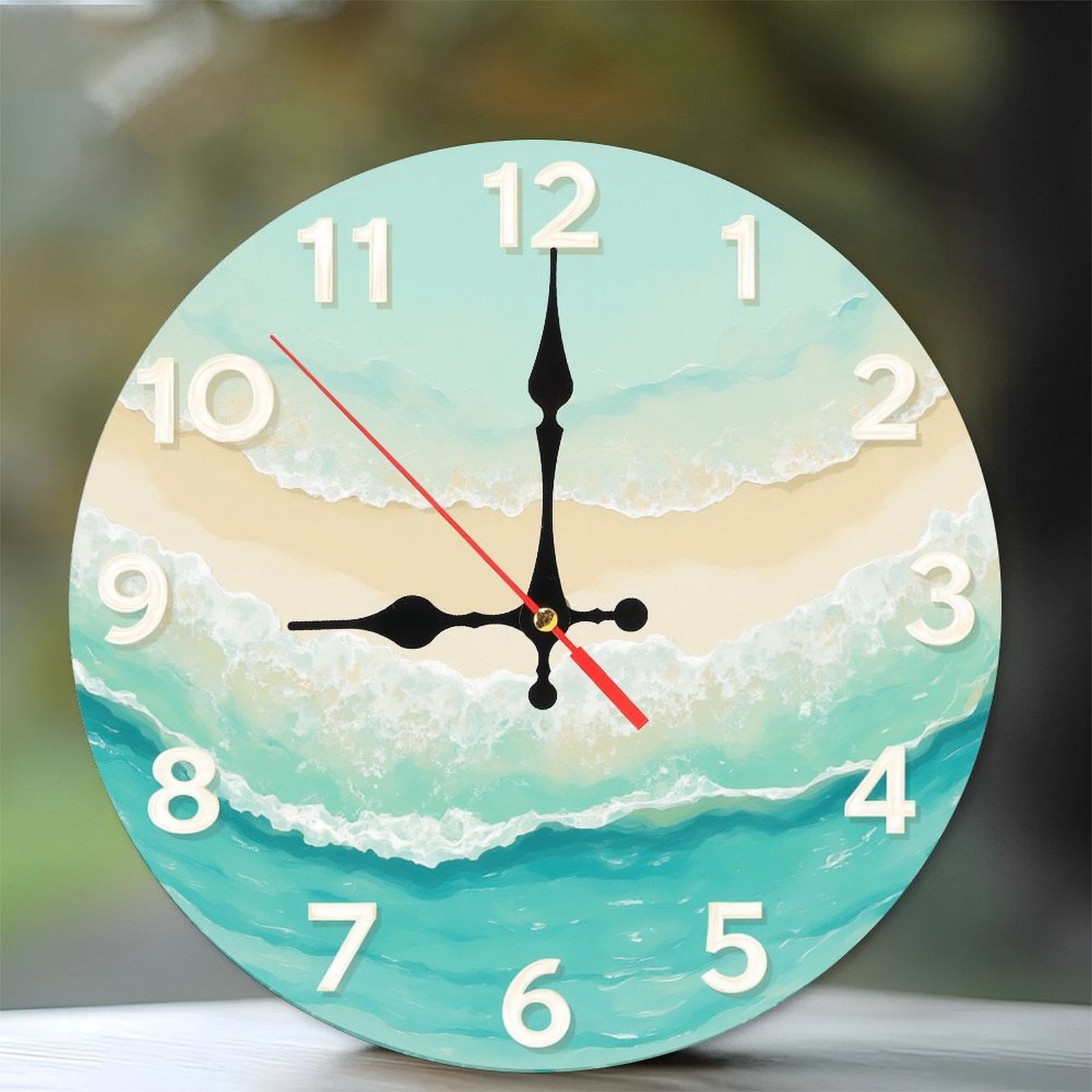 Beach Ocean Wave Wall Clock Summer Decor 10-Inch Silent Wooden Wall ...