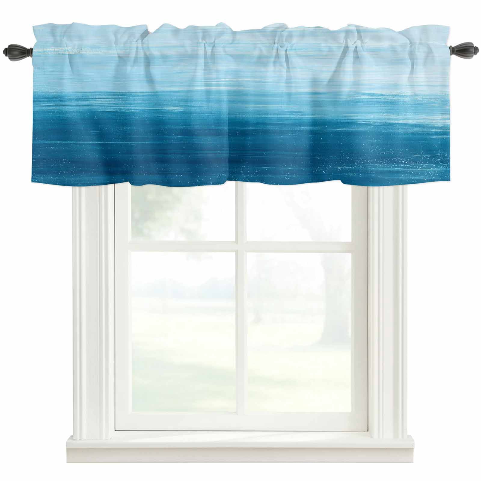 Beach Ocean Wave Window Valance Curtain Ombre Blue Painting Art Rod ...