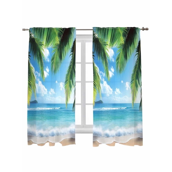 Beach Ocean Waves Curtains 72 Inch Length, Sheer Curtains for Bedroom ...