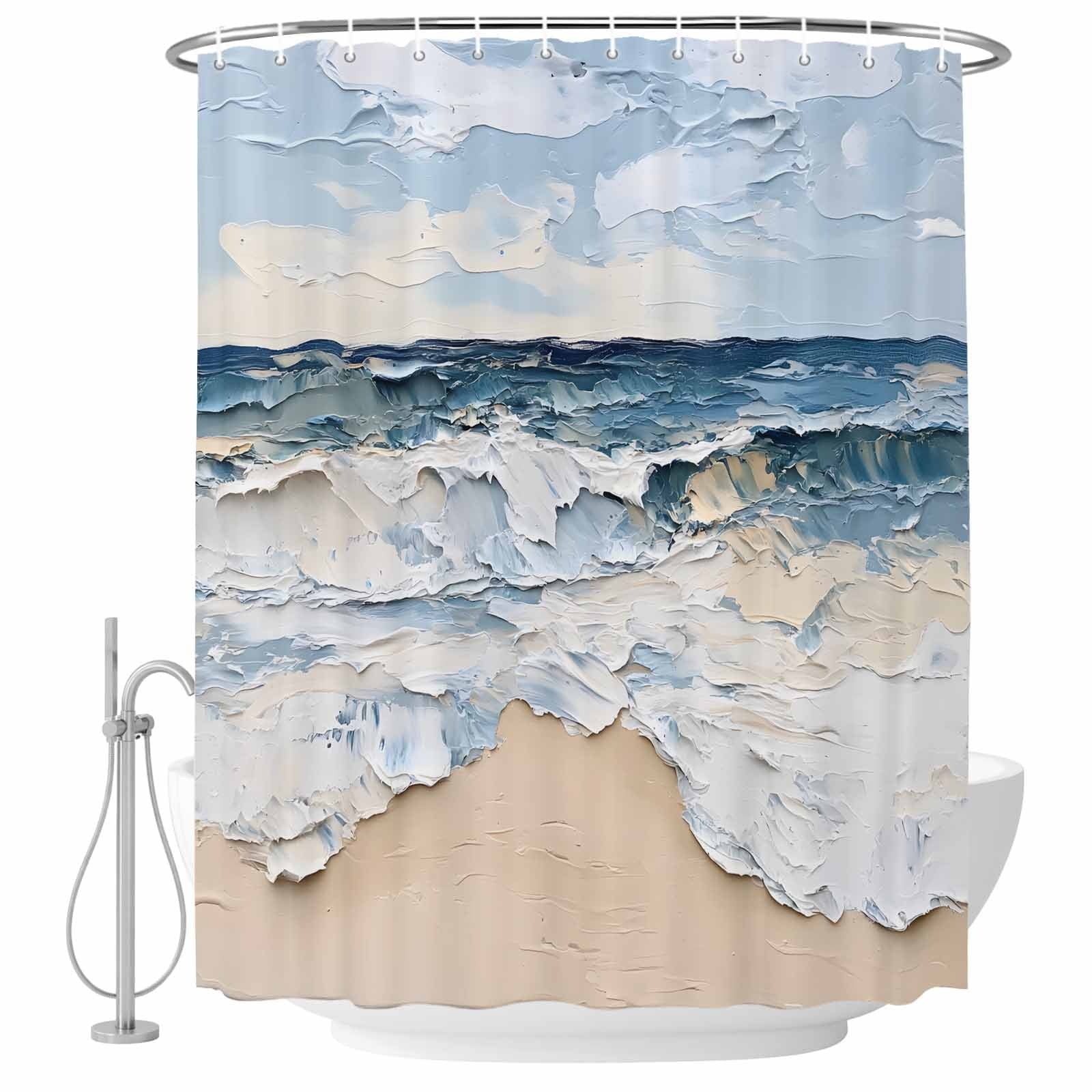 Beach Ocean Waves Fabric Shower Curtain Abstract Art Washable Shower ...