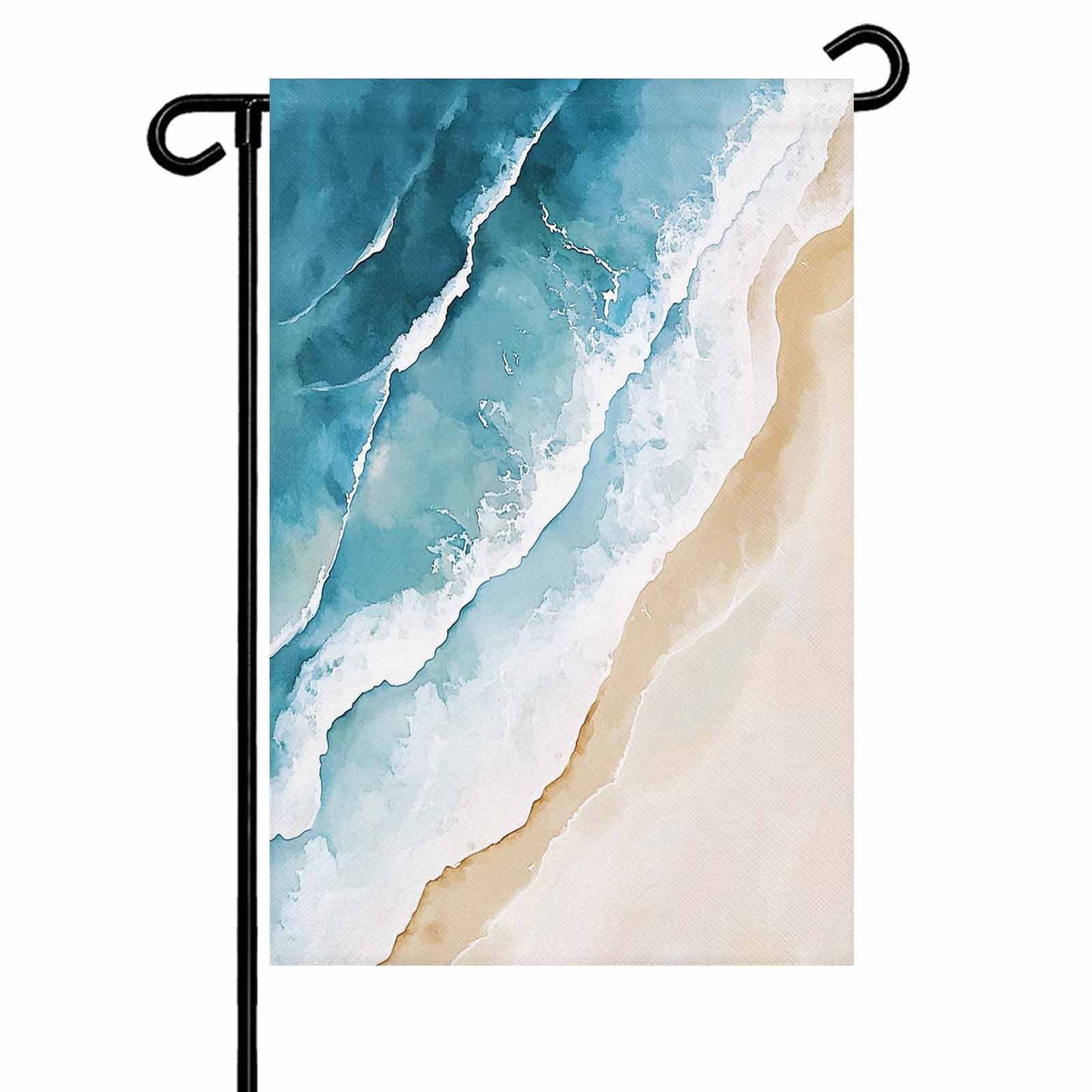 Beach Ocean Waves Garden Flag 28x40 Inch Blue Watercolor Painting ...