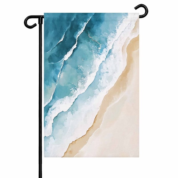 Beach Ocean Waves Garden Flag 28x40 Inch Blue Watercolor Painting ...