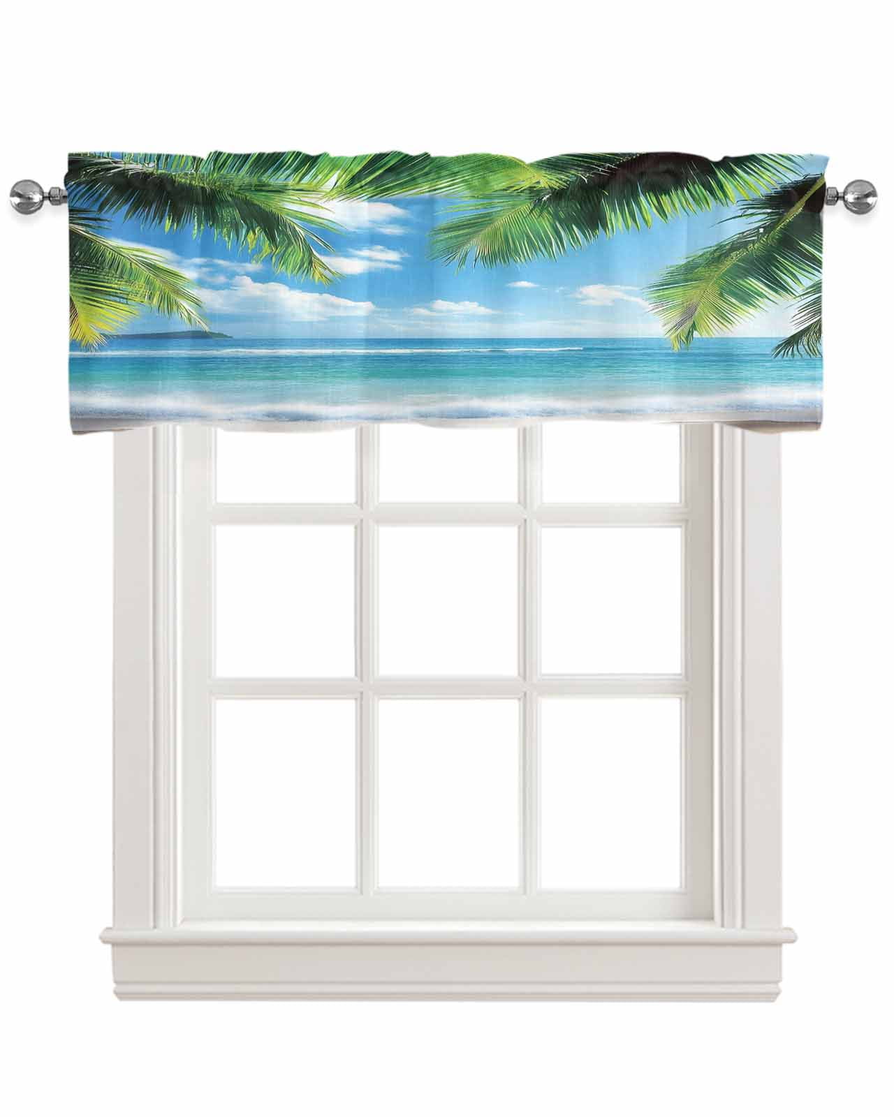 Beach Ocean Waves Kitchen Valances for Windows Farmhouse Linen Window ...