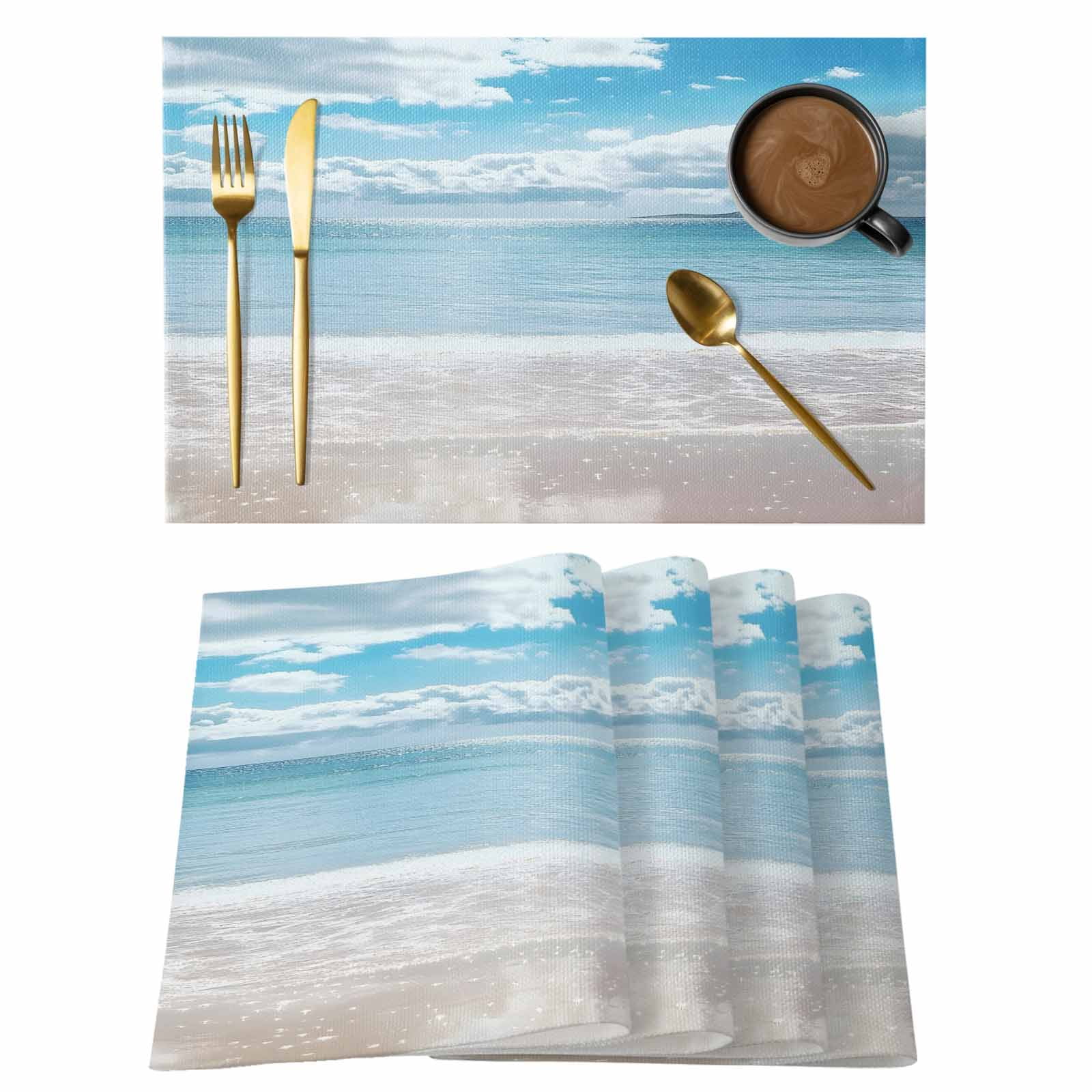 Beach Ocean Waves Placemats Set of 12 Sky Cloud Scenery Shore Coastal ...