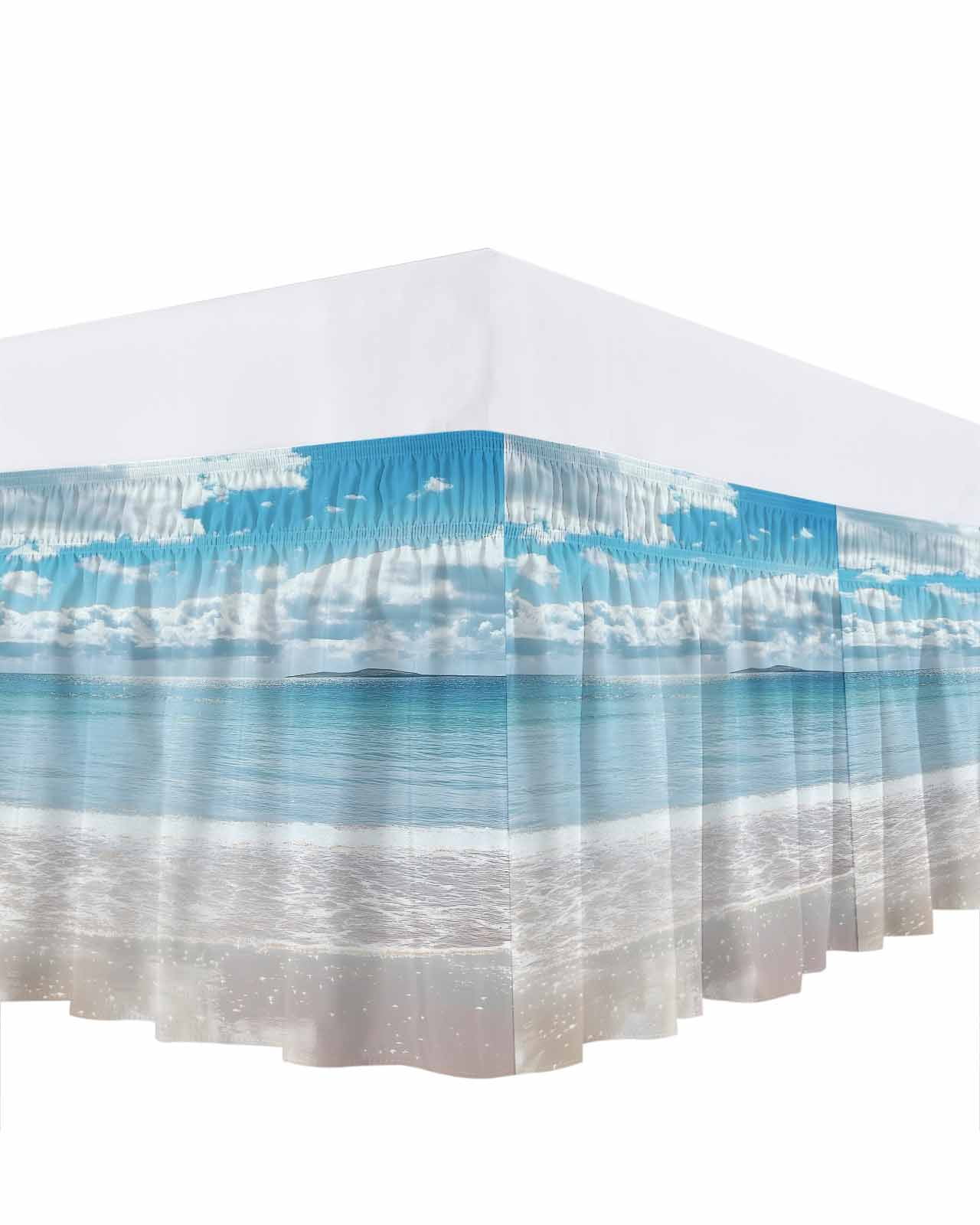 Beach Ocean Waves Ruffle Bed Skirt King Size Sky Cloud Scenery Shore ...