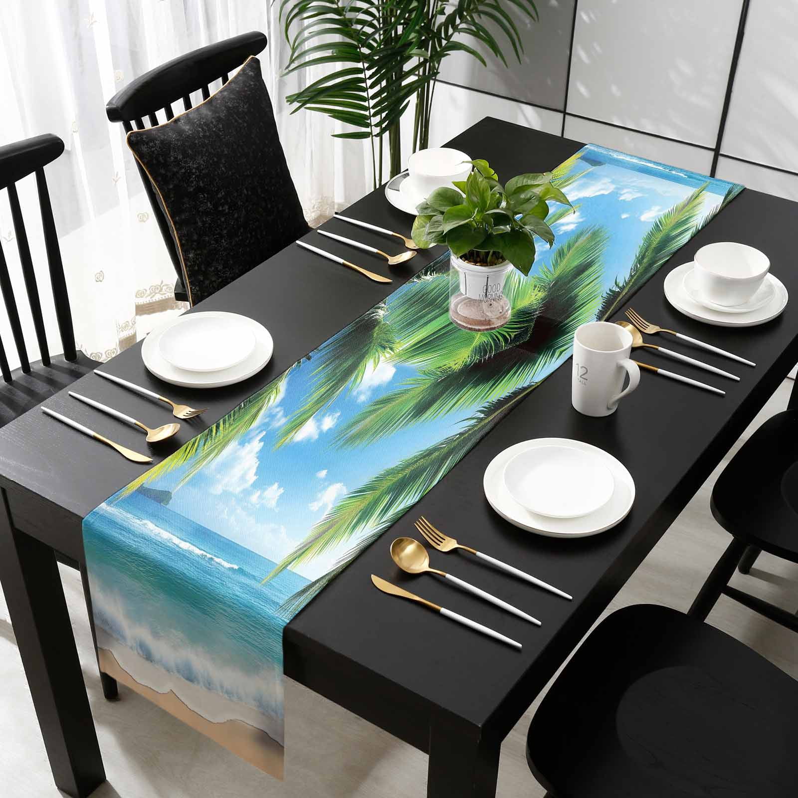 Beach Ocean Waves Table Runner 90 Inches Long - Summer Tropical Palm ...