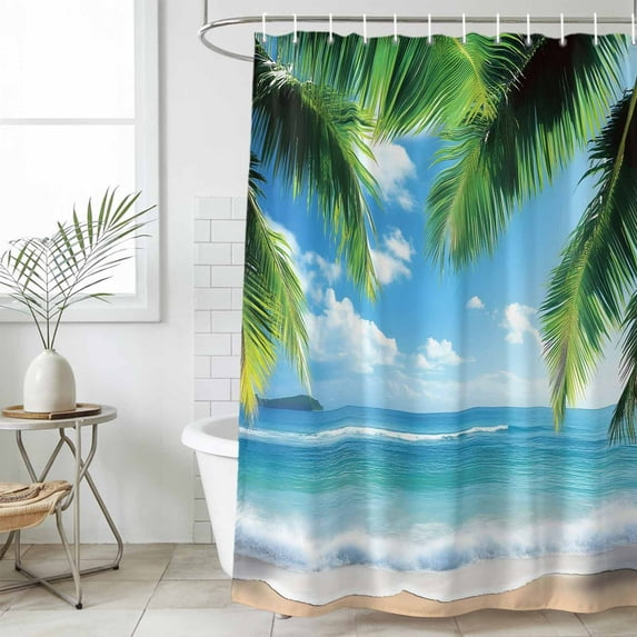Beach Ocean Waves Waterproof Fabric Shower Curtain,Summer Tropical Palm ...