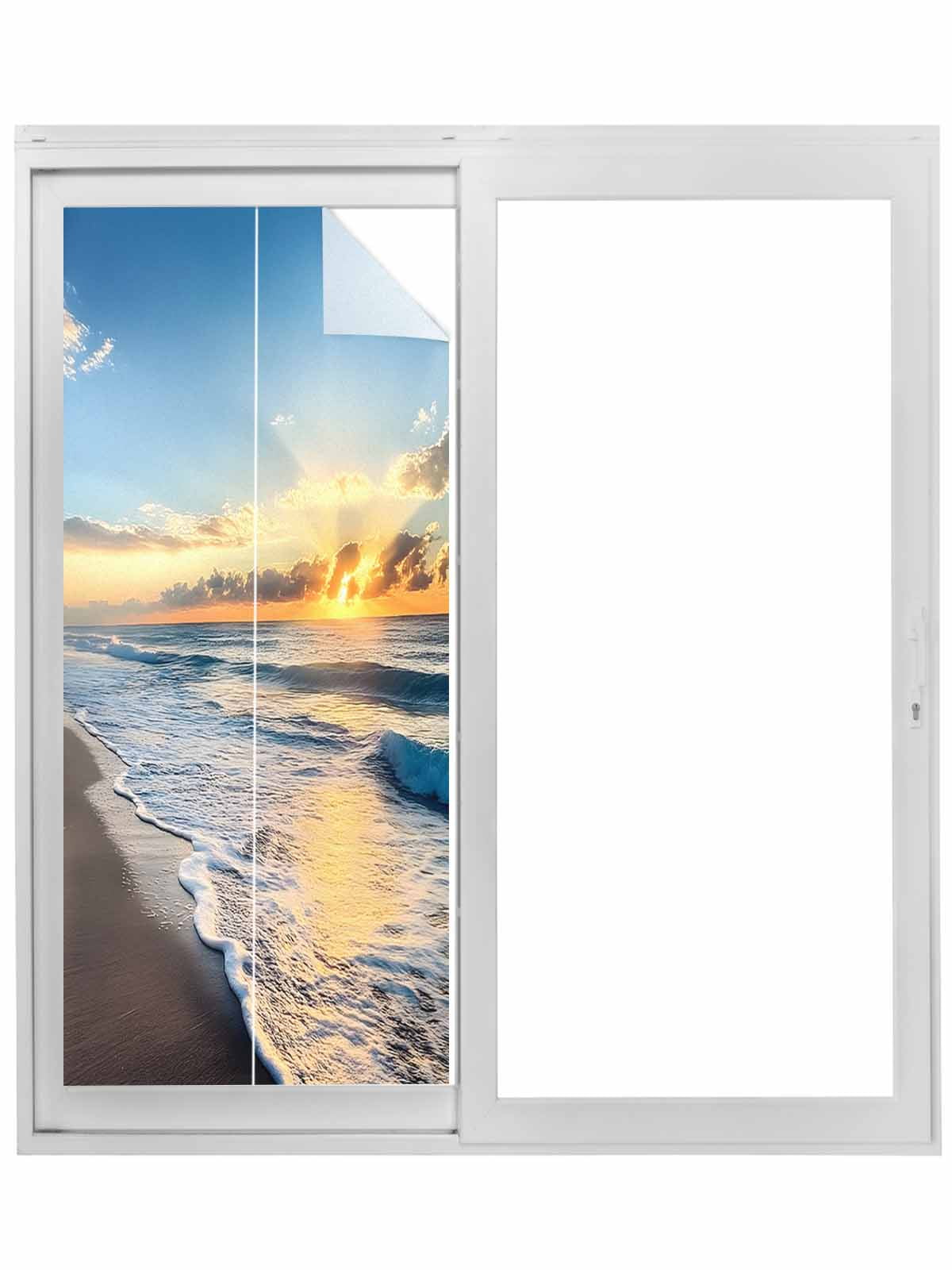 Beach Ocean Window Privacy Film Stained Glass Window Film Decorative ...