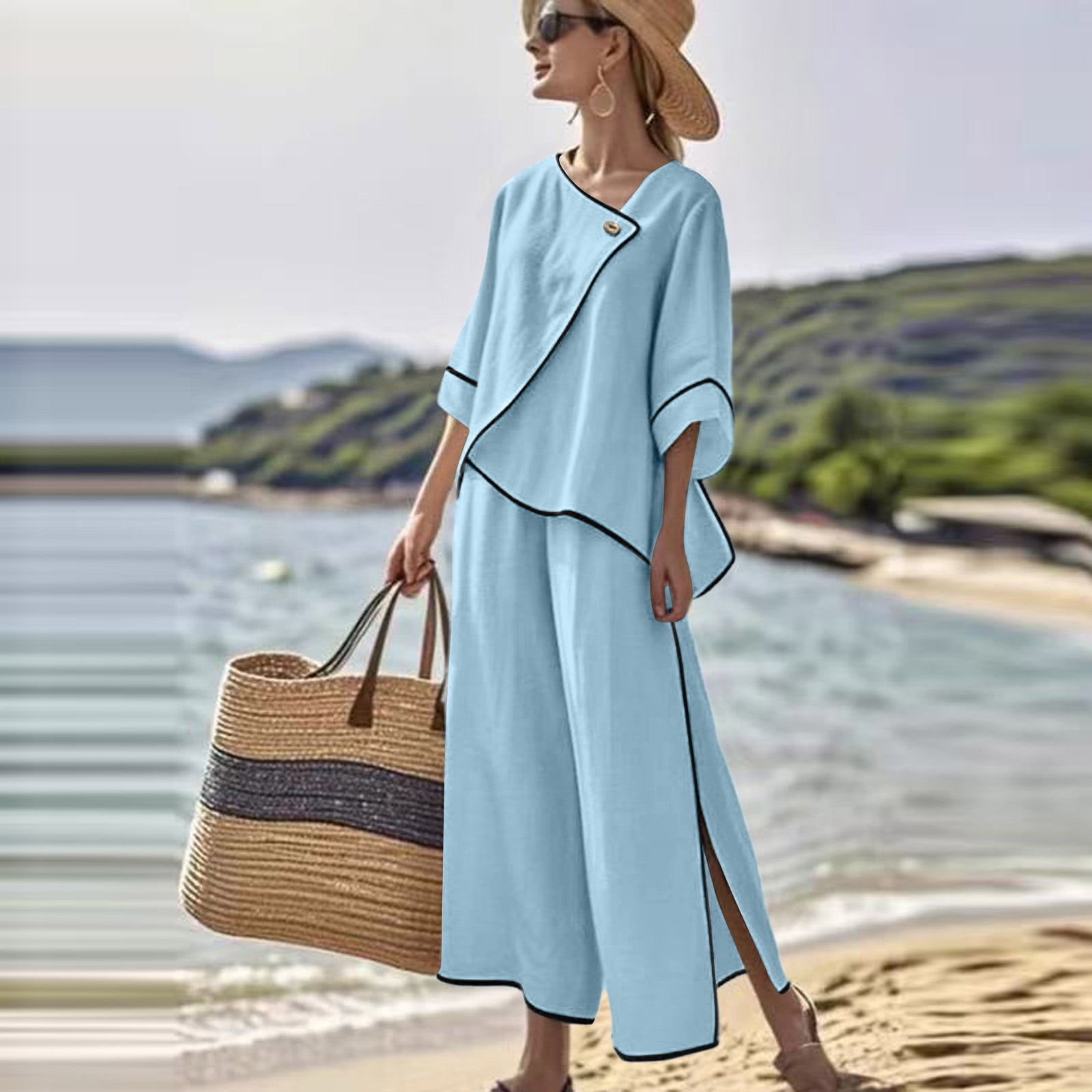 Beach Outfits For Women Linen Sets for Women 2 Piece Summer Casual ...