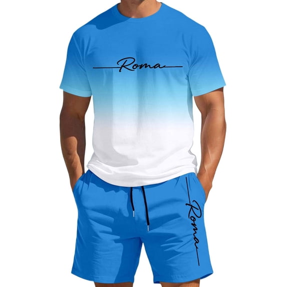 Beach Outfits for Men Men's Summer Gradient Letter Graphic Crew Neck ...