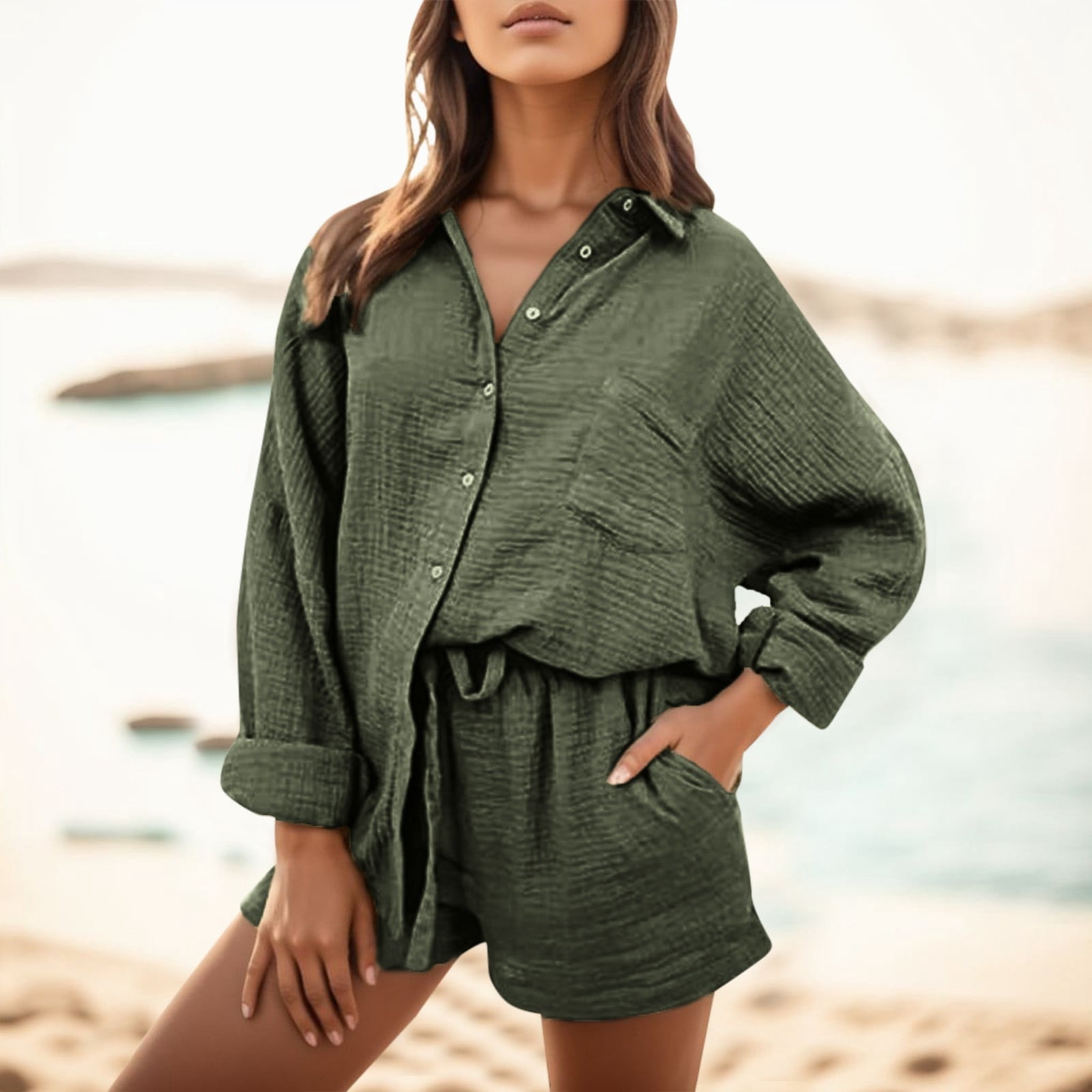 Beach Outfits for Women Clearance Button Down Loungewear Tops and ...