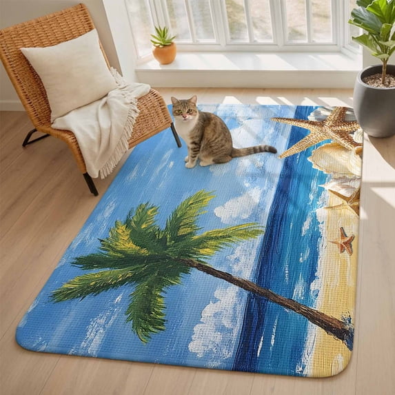 Beach Palm Area Rugs for Living Room 5x6, Tree Summer Ocean Blue Sky ...