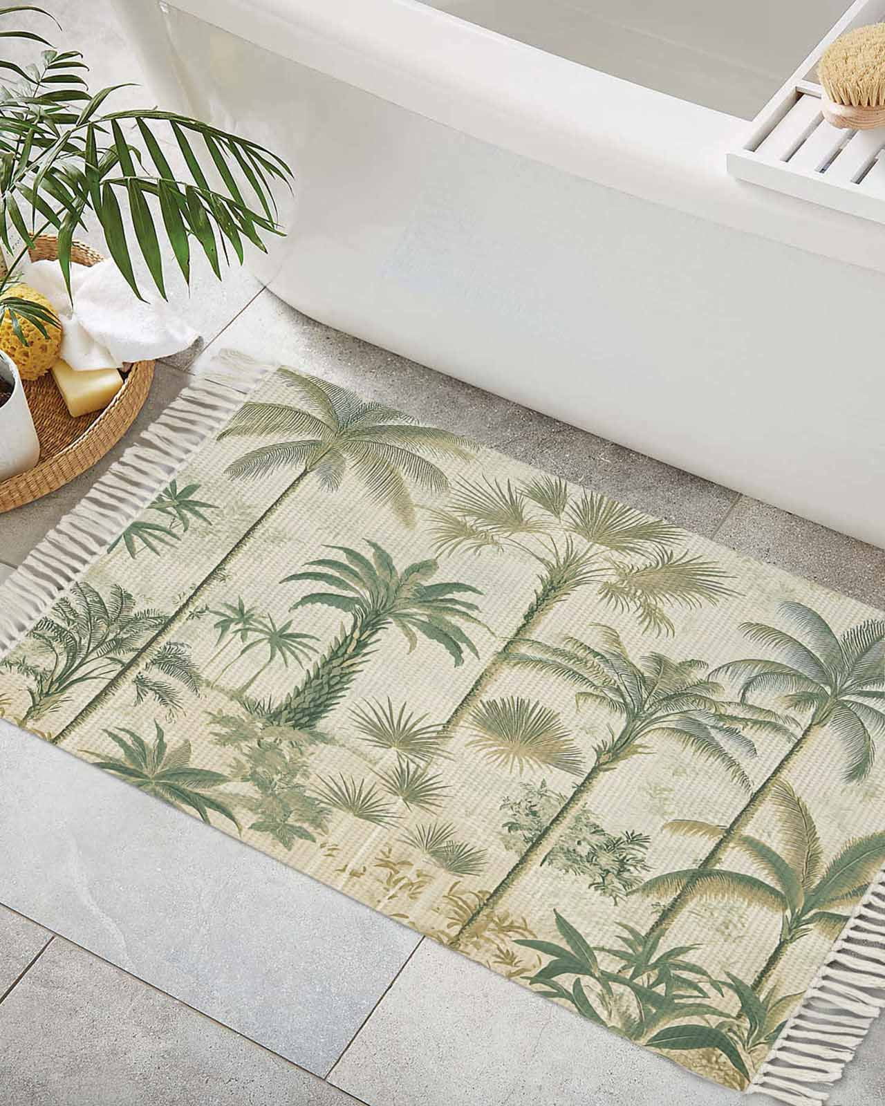 Beach Palm Bath Rug 2x3ft Woven Bathroom Entryway Runner Rug,Summer ...
