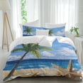 Beach Palm Comforter Set Twin Size, Tree Summer Ocean Blue Sky Oil ...