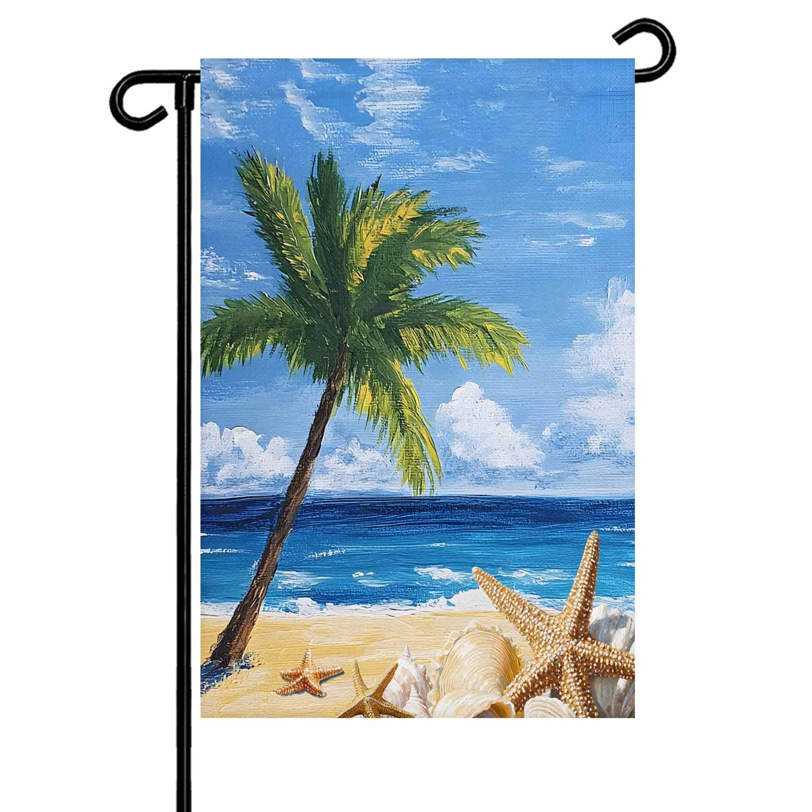 Beach Palm Garden Flag 28x40 Inch Tree Summer Ocean Blue Sky Oil ...