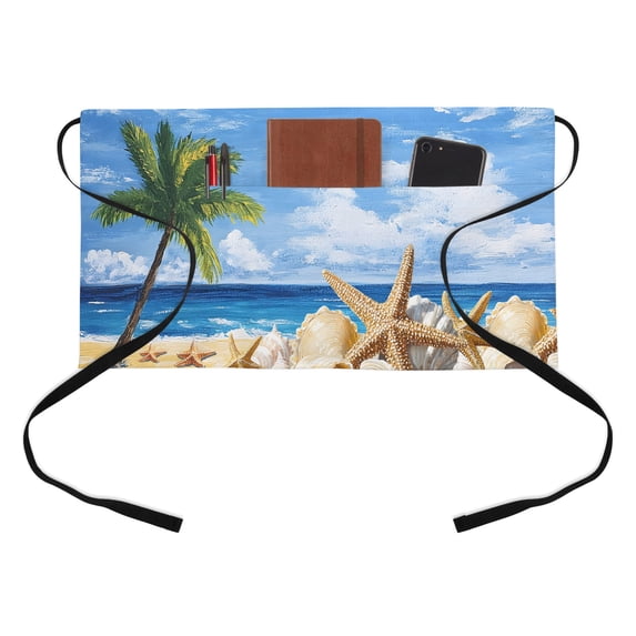 Beach Palm Kitchen Restaurant Half Waist Apron, Tree Summer Ocean Oil ...