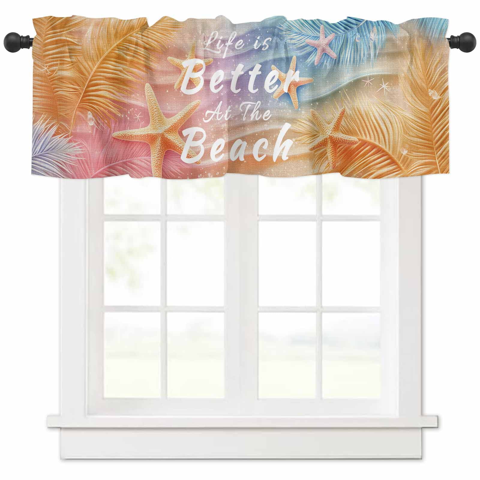 Beach Palm Leaves Valances for Windows Farmhouse Kitchen Curtains ...