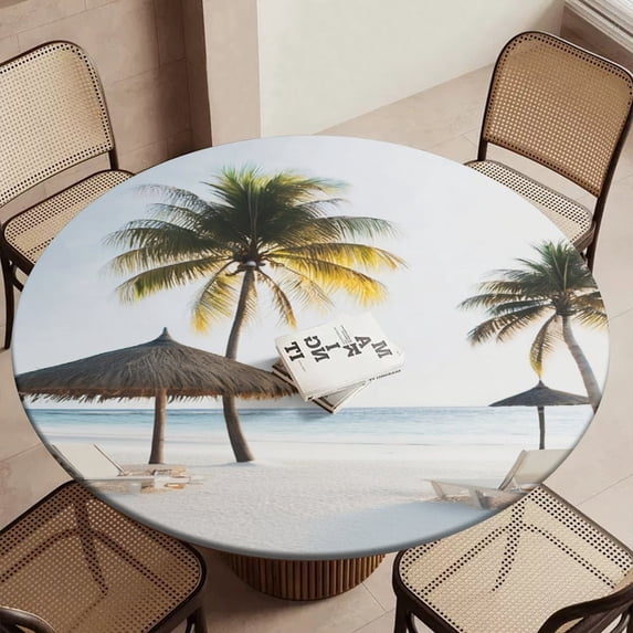 Beach Palm Paradise Round Table Cover Kitchen Printed Waterproof ...