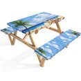 Beach Palm Picnic Table Cover with Bench Covers Tree Summer Ocean Blue ...
