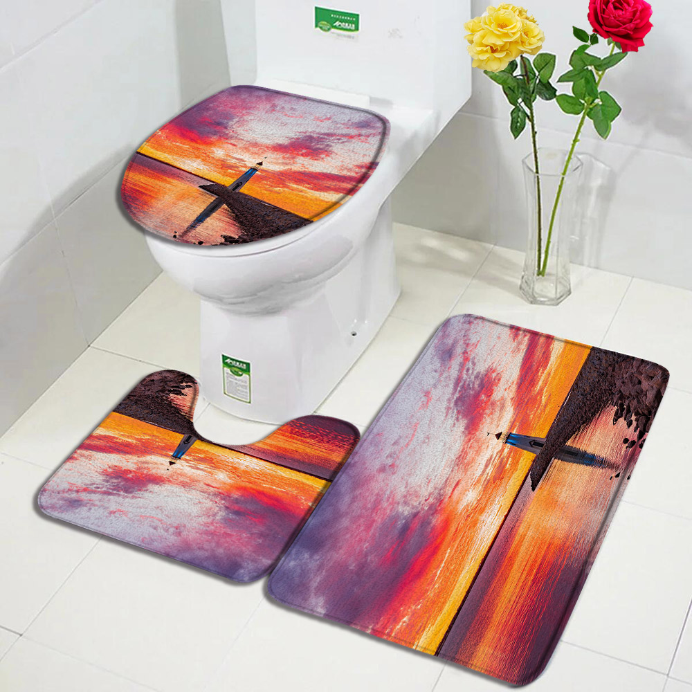 Beach Palm Tree Bath Mats Set Ocean Dolphin Bird Sea Wave Nature ...