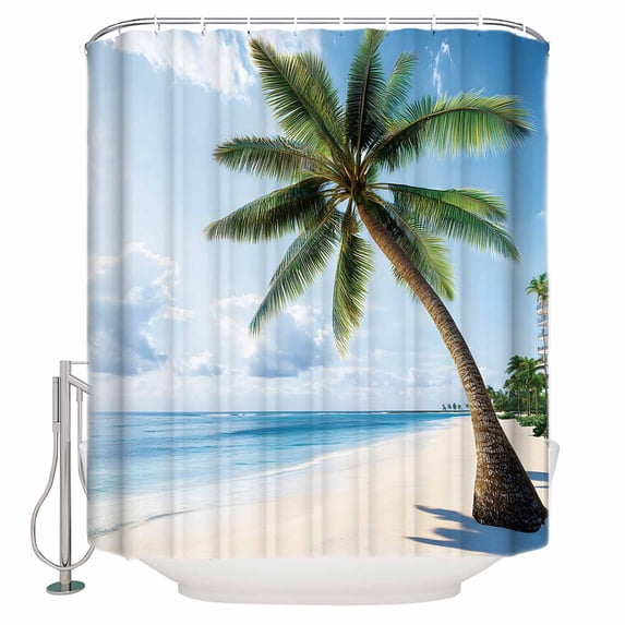 Beach Palm Tree Bathroom Shower Curtains with 12 Hooks Polyester ...
