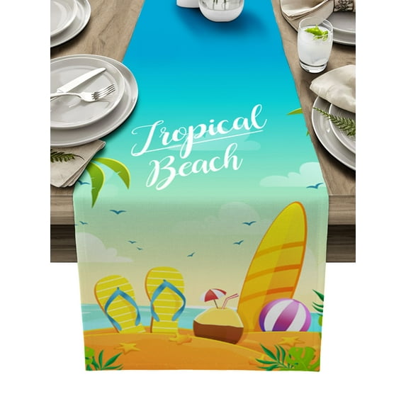 Beach Palm Tree Camping Trip Print Table Runners Flag Dining ...
