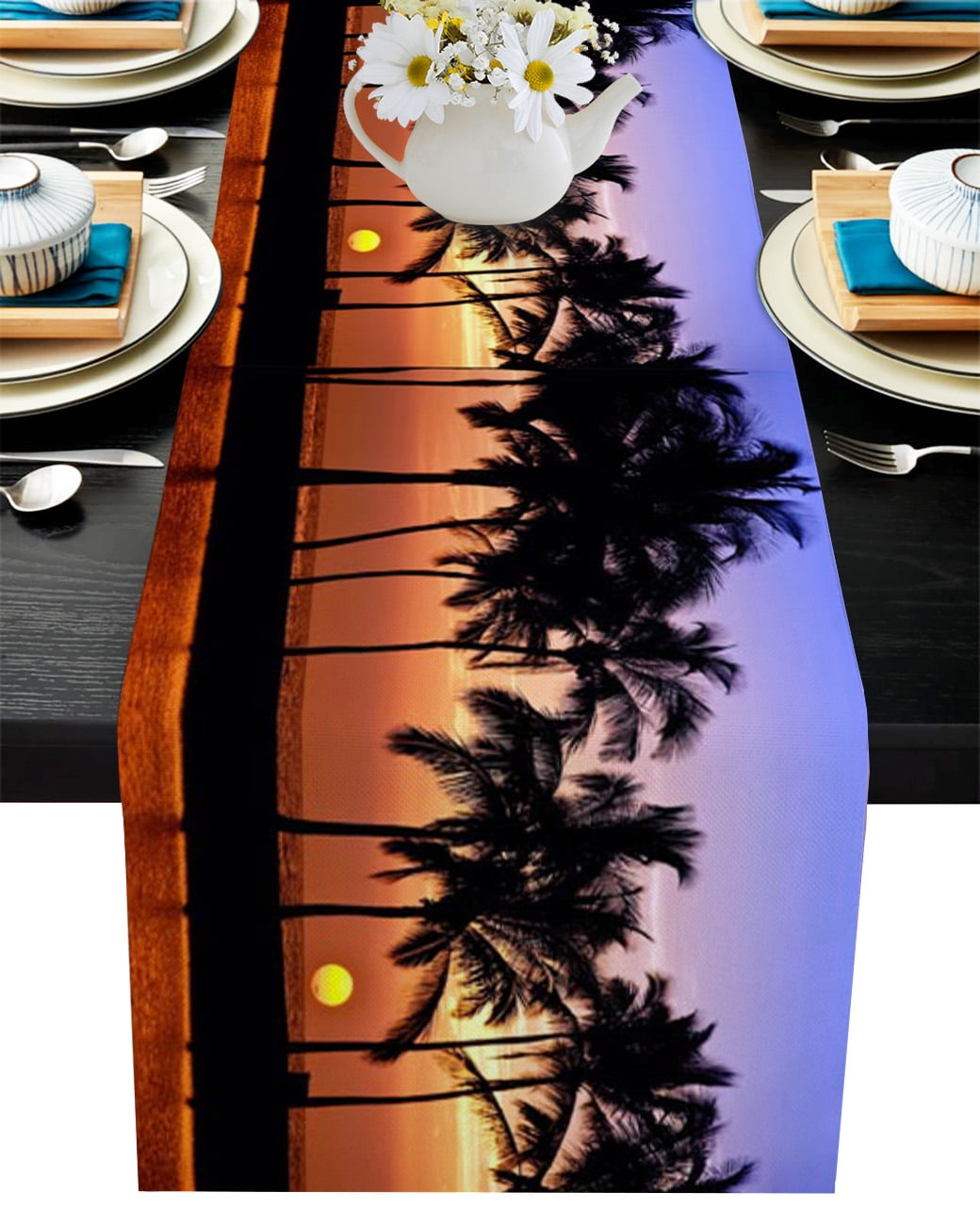 Beach Palm Tree Camping Trip Print Table Runners Flag Dining ...