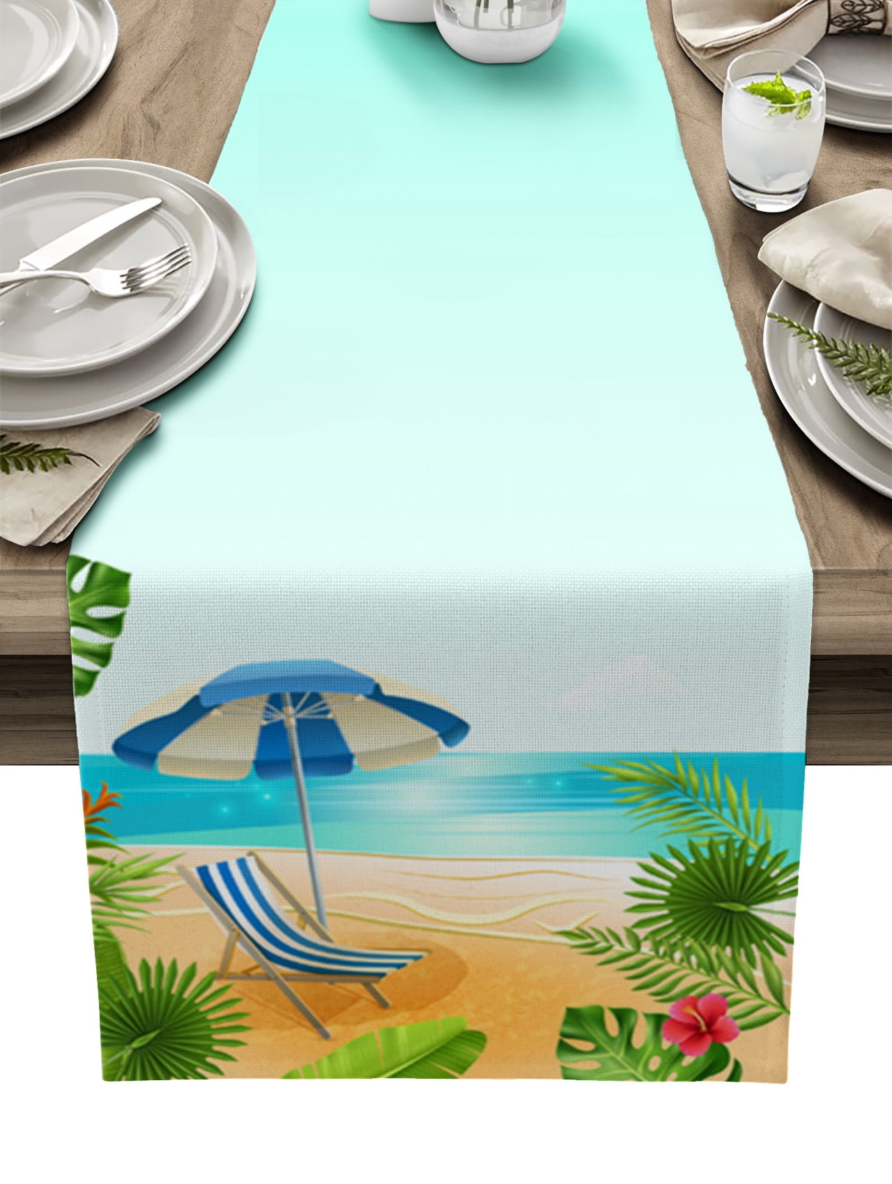 Beach Palm Tree Camping Trip Print Table Runners Flag Dining ...
