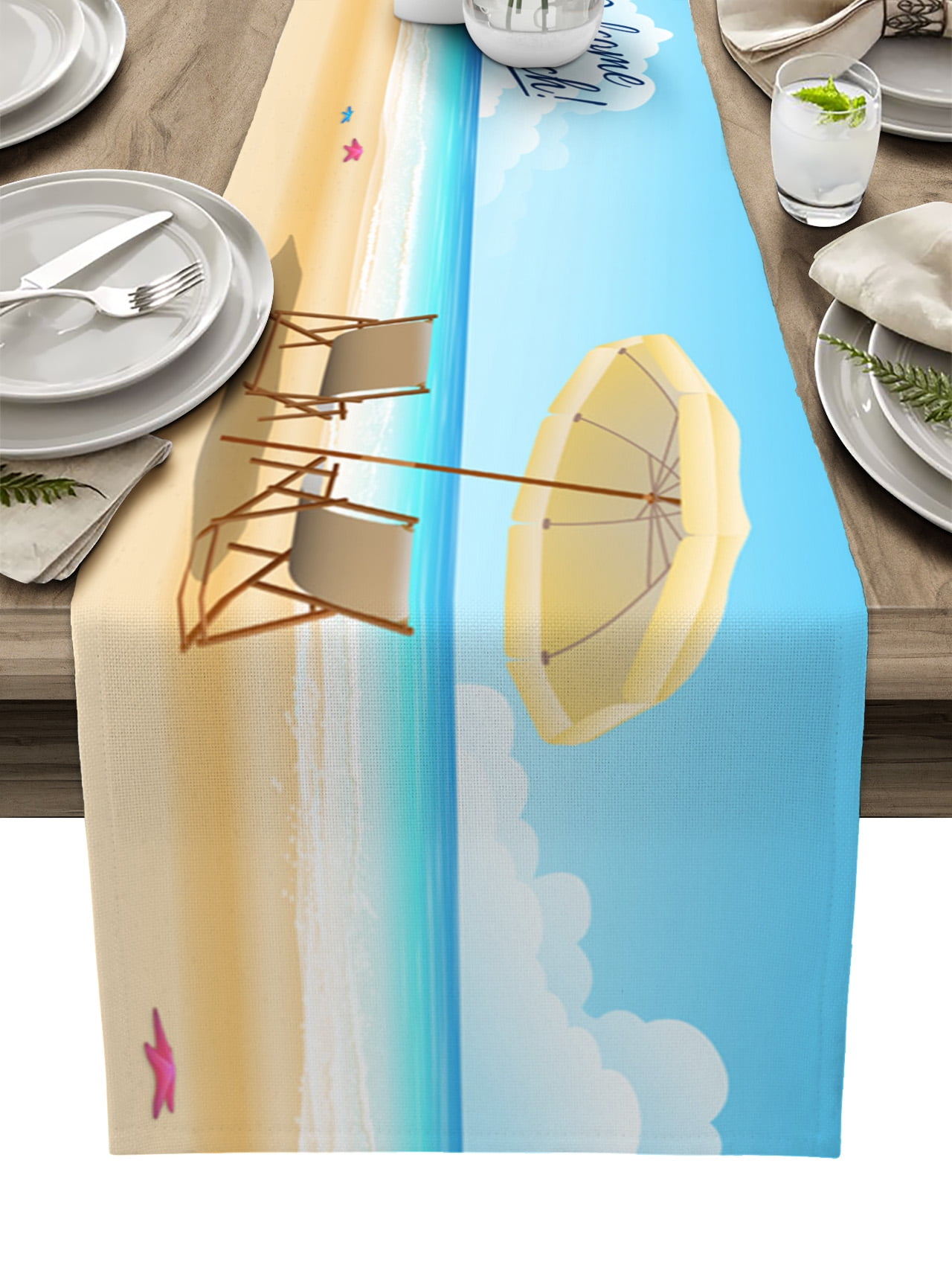 Beach Palm Tree Camping Trip Print Table Runners Flag Dining ...