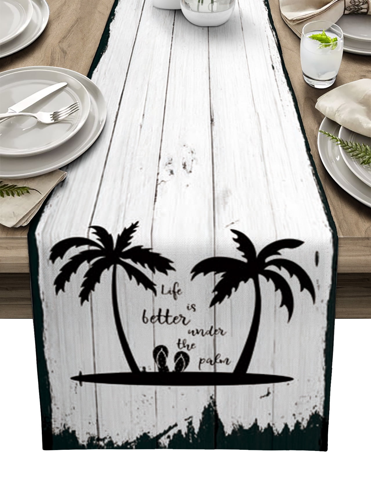 Beach Palm Tree Camping Trip Print Table Runners Flag Dining ...