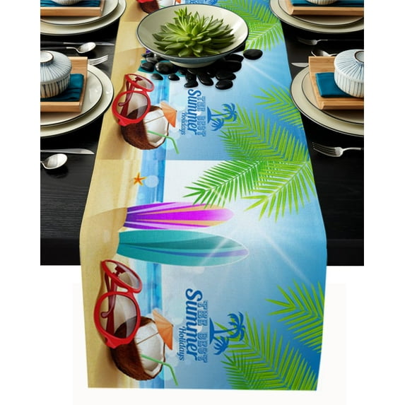 Beach Palm Tree Camping Trip Print Table Runners Flag Dining ...