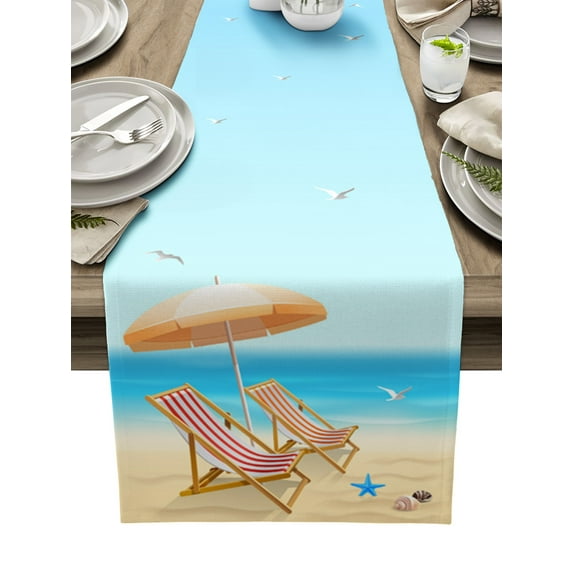 Beach Palm Tree Camping Trip Print Table Runners Flag Dining ...